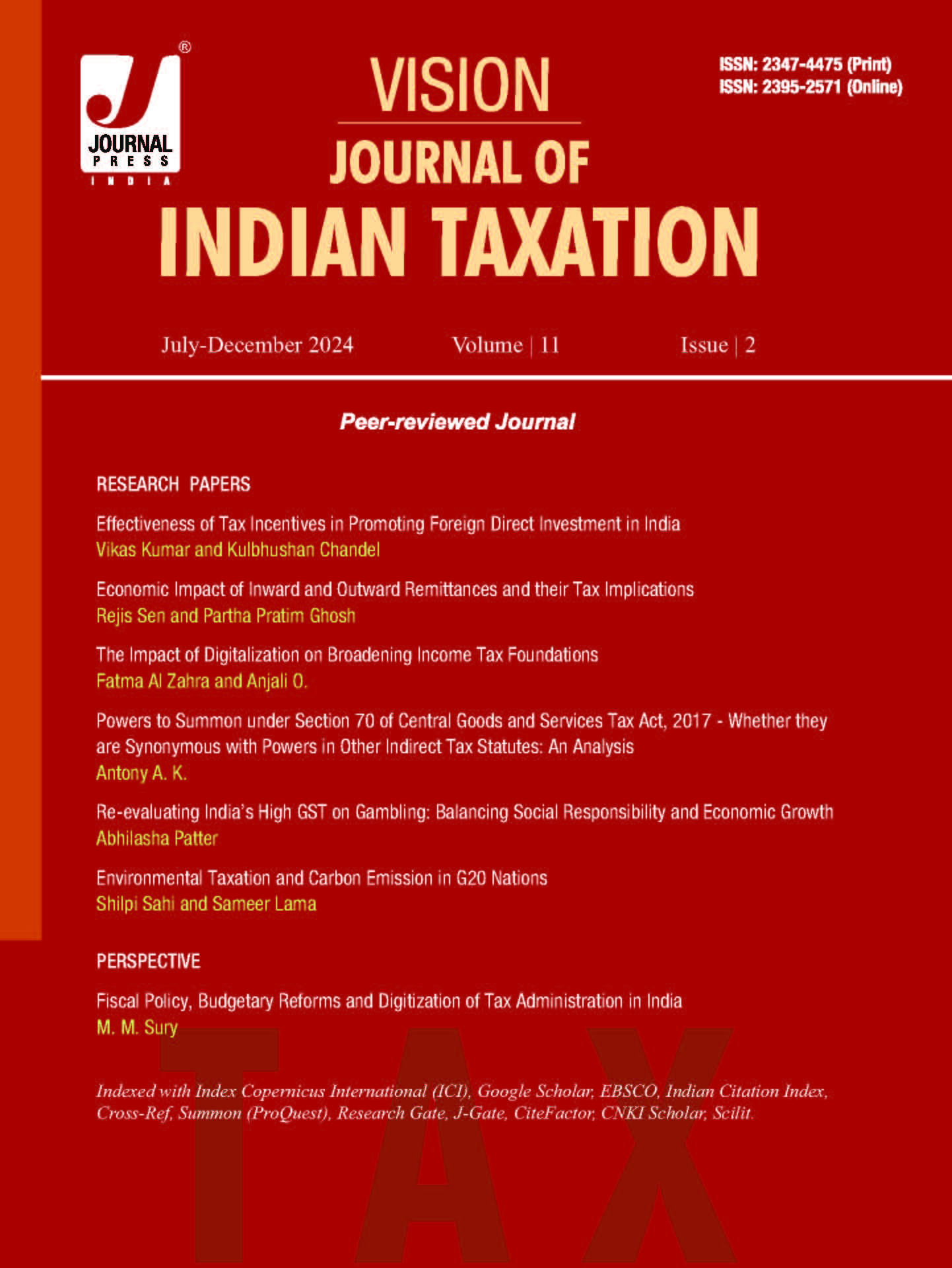 VISION: Journal of Indian Taxation | Journal Press India